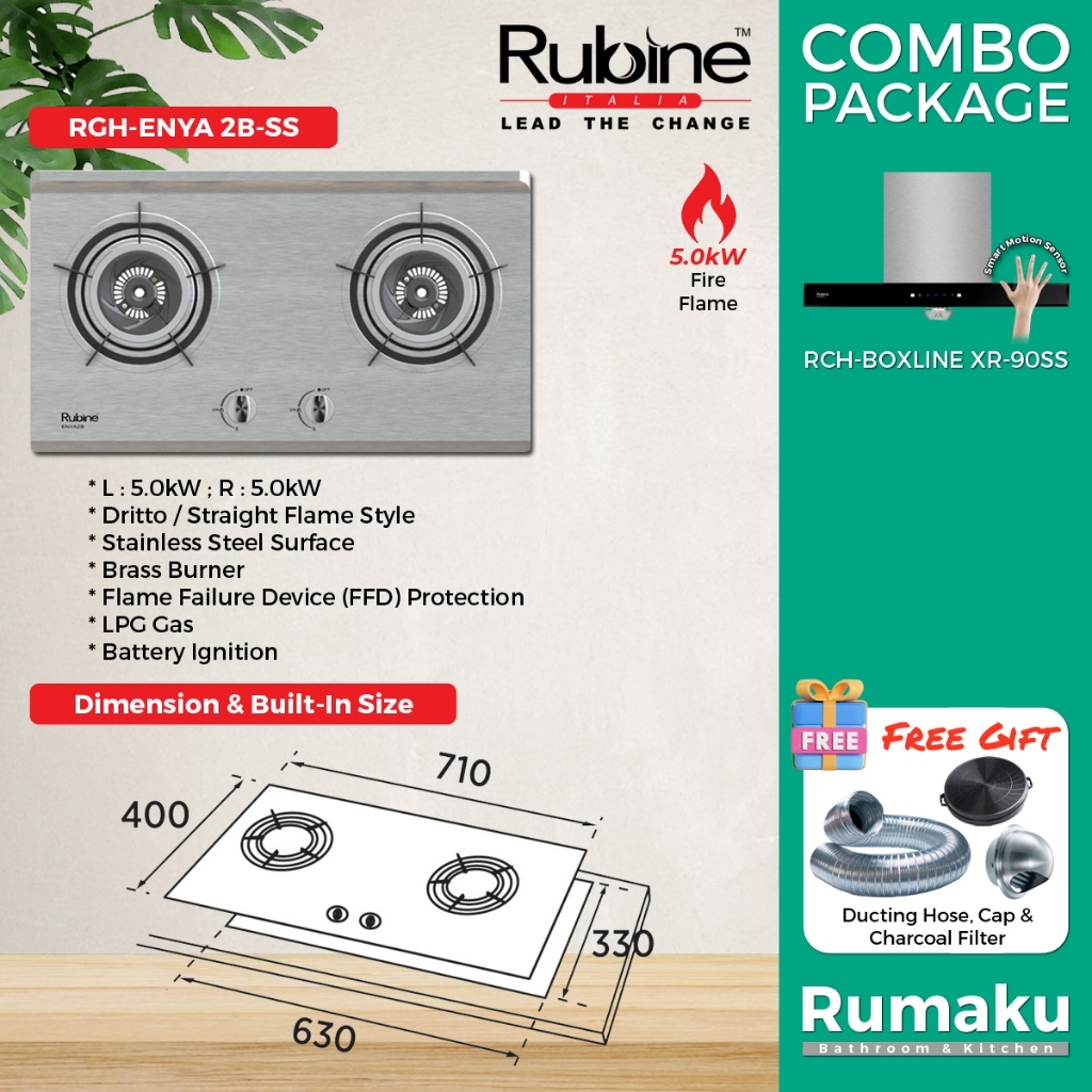 RUBINE BOXLINE-XR ENYA2B Kitchen Hood With Cooker Hob Gas Stove Masak ...