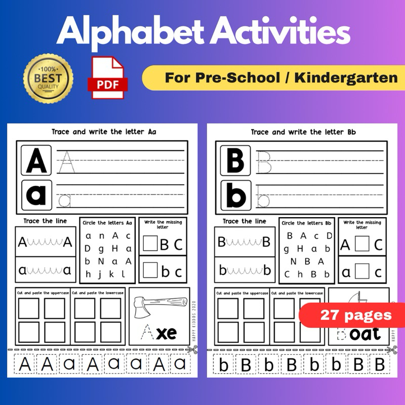 PDF PRINTABLE Worksheet for Preschool Kindergarten Alphabet ABC Kids ...