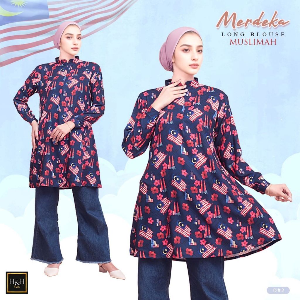🇲🇾 🎀WOW Latest NEW Merdeka 2024🇲🇾 🎀 Long Blouse Muslimah with Merdeka ...
