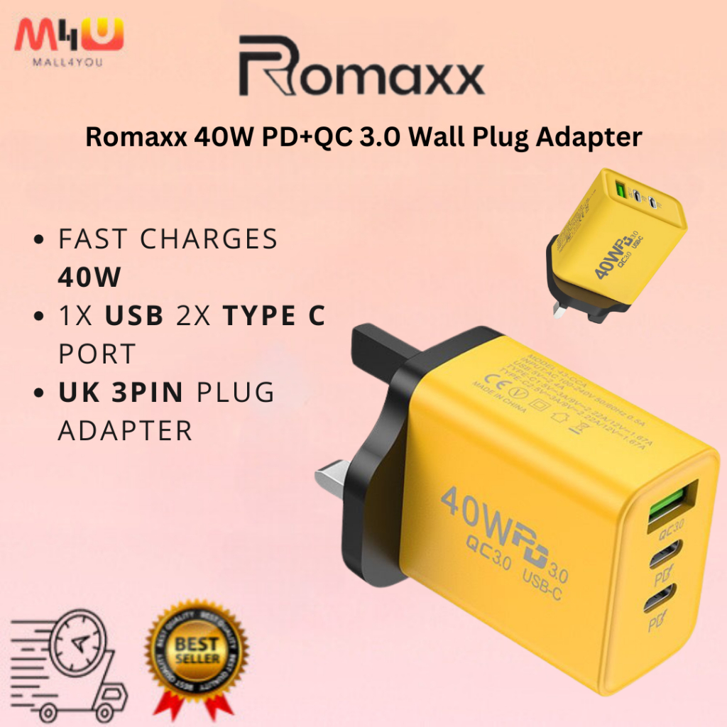 Romaxx 40w FAST CHARGING WALL CHARGER TYPE C ADAPTER PLUG PD CHARGE | Shopee Malaysia
