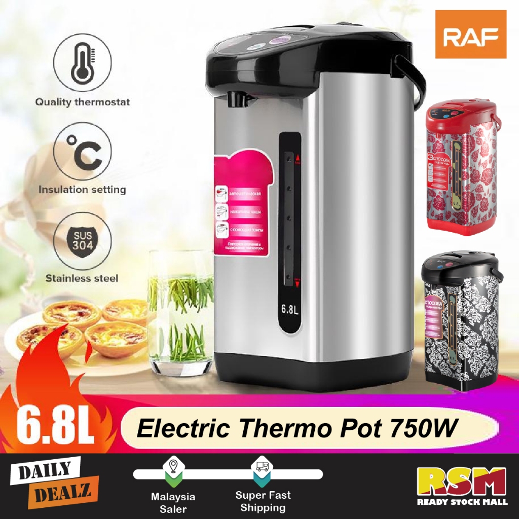 RAF Electric Thermostatic Kettle 6.8L Auto Shut Off Thermo Pot Reboil With Safety Lock Fast Boil ...