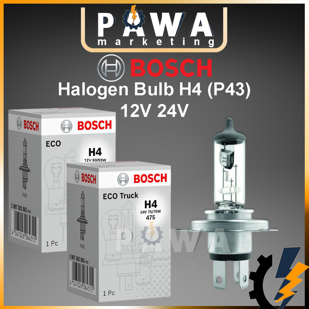 Pawa 1pc Bosch Halogen Bulb HeadLamp Headlight Bulb H4 P43T 12V 60/55W 24V 75/70W Toyota Honda ...