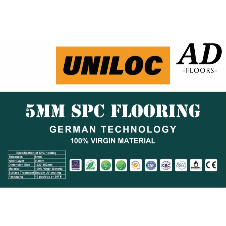 "AD UNILOC" SPC Interlocking Flooring 5MM ~ Germany Technology | Shopee ...