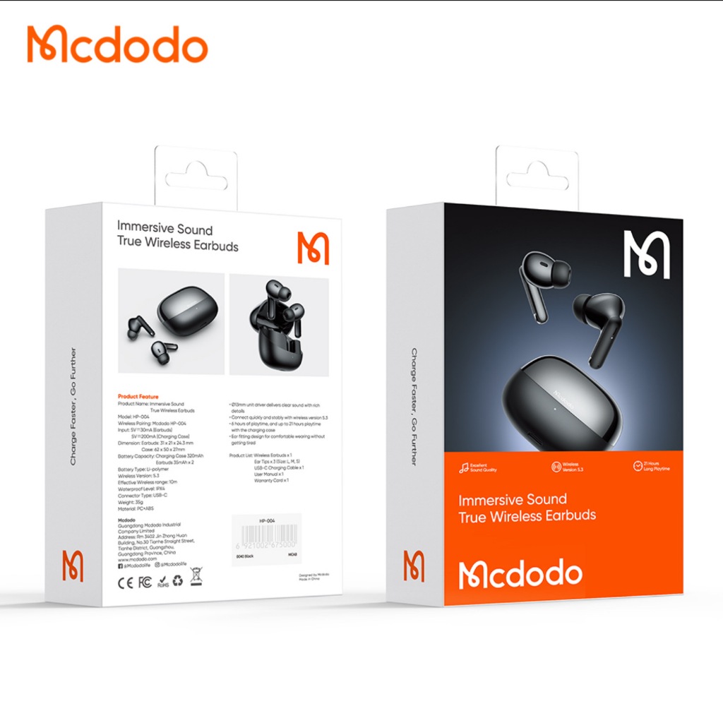 HP-0041 MCDODO IMMERSIVE SOUND TRUE WIRELESS EARBUDS (BLACK) | Shopee ...