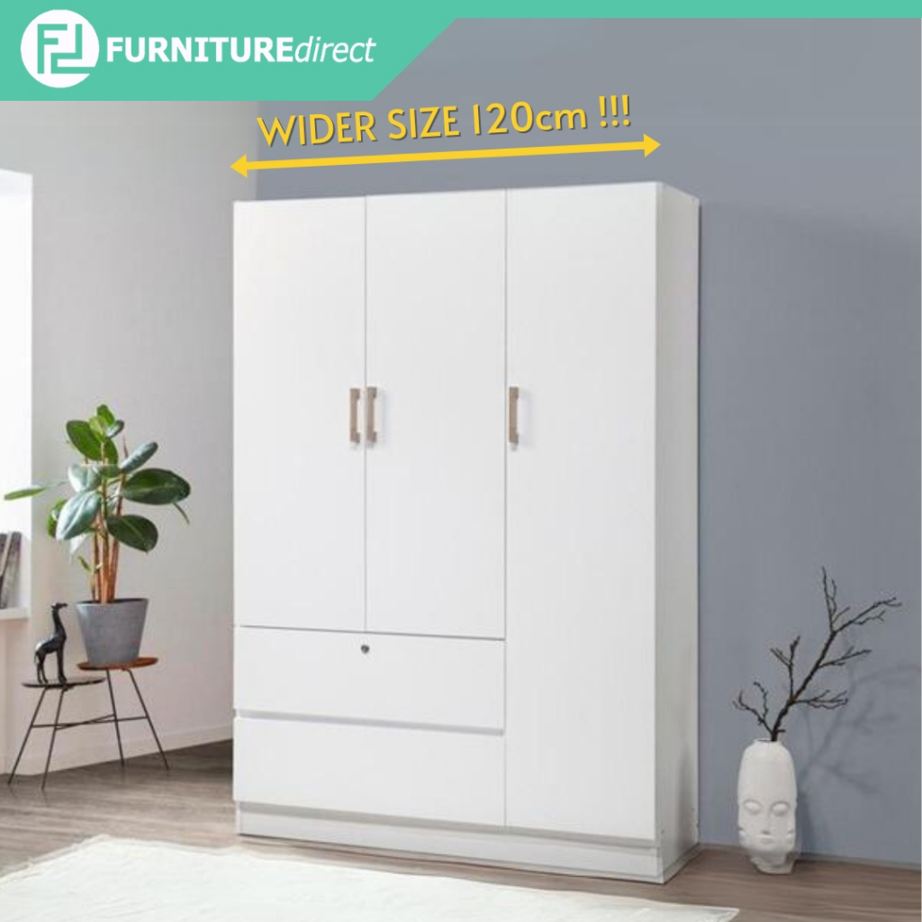 Furniture Direct ALVA 120cm 3 Door 2 Drawers Wardrobe With Key Lock ...