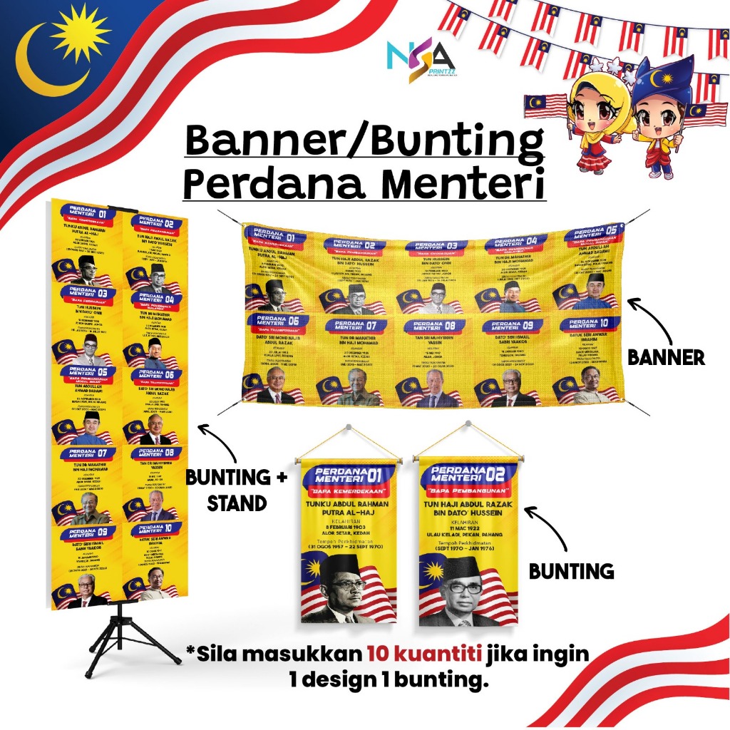 Banner atau Bunting Infografik Perdana Menteri Malaysia | Shopee Malaysia