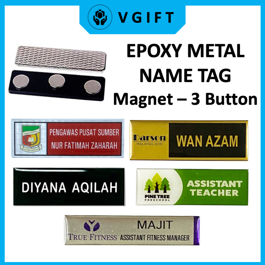 [Min 2 PCS] Name Tag Magnet Pin Epoxy Nametag Magnet Pin Epoxy | Shopee ...