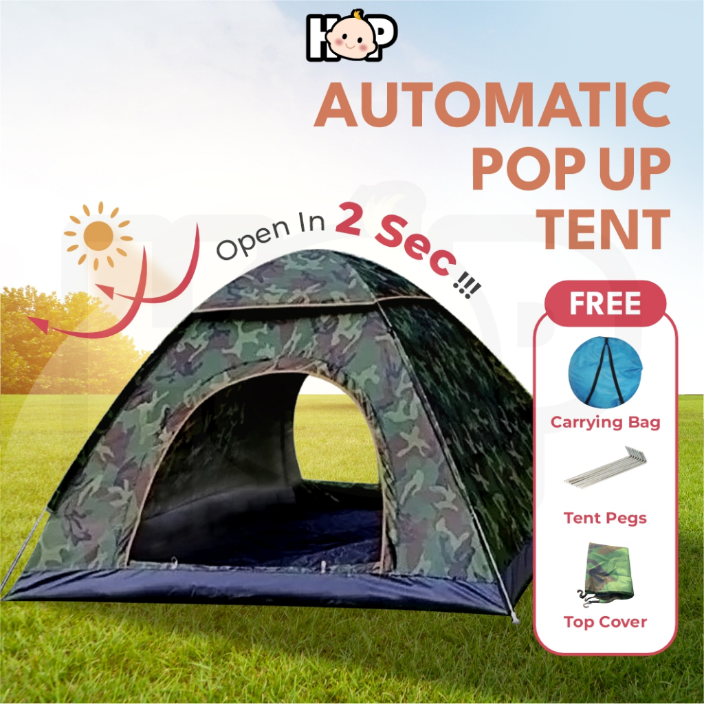 Khemah Camping Tent 3/4 Person 2 Sec Pop Up Tent Khemah Tent Camping ...