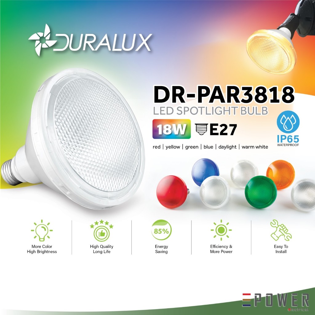 DURALUX PAR 38 LED SPOTLIGHT BULB 18W IP65 DR-PAR3818 | Shopee Malaysia
