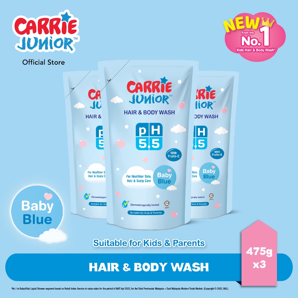 [Bundle of 3] CARRIE JUNIOR pH5.5 Hair & Body Wash - Baby Blue Pouch 475g | Shopee Malaysia