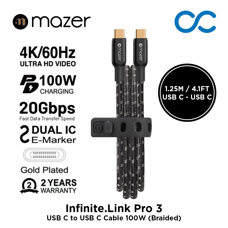 MAZER Infinite.Link Pro 3 // USB C to USB C Cable // 100W // Braided ...