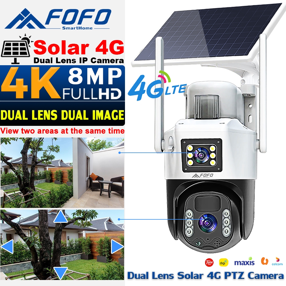 FOFO Solar 8MP Dual Lens CCTV Camera SIM Card 4G outdoor IP66 ...