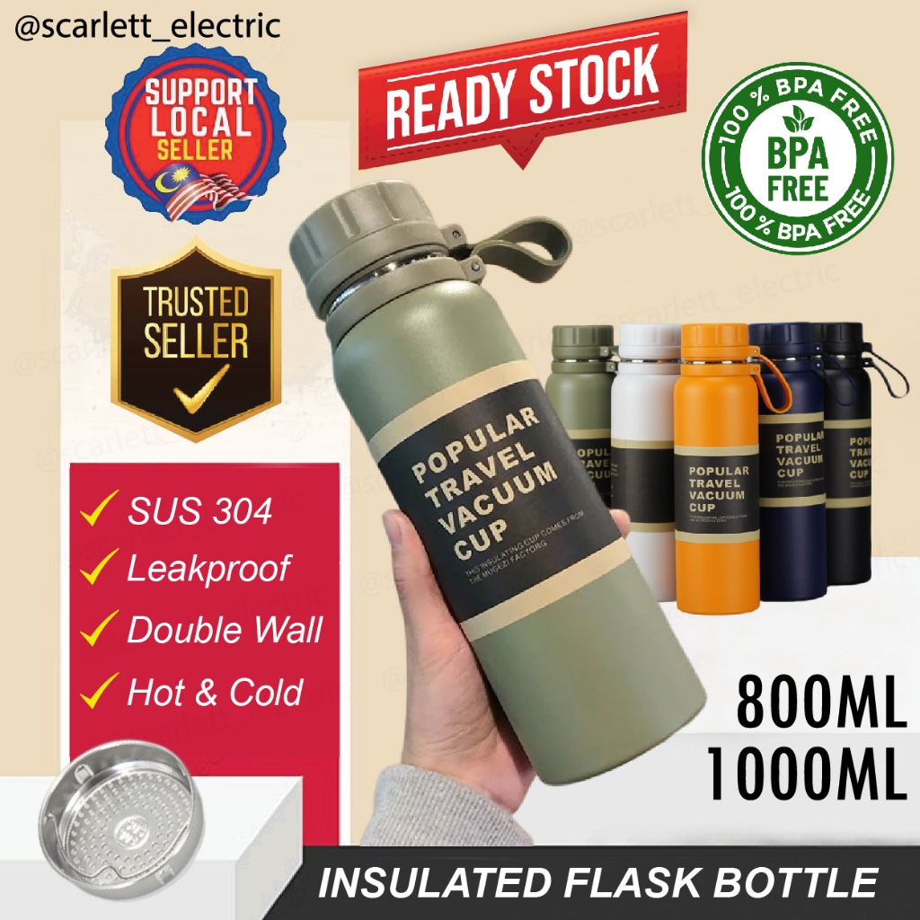 Stainless Steel Insulated Vacuum Flask Double Wall Leakproof Hot & Cold ...