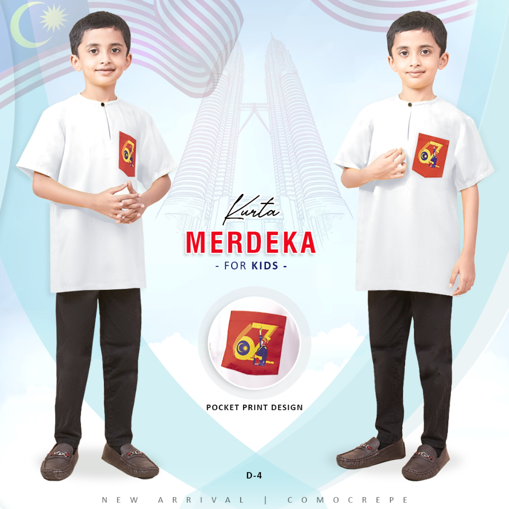 🌺 New Merdeka Arrival 🌺 Kurta lelaki Budak with Merdeka Pattern Pocket ...