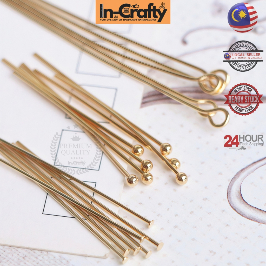 IN-CRAFTY / 14K Gold Jewelry Pin / Eye Pin / T Pin / Ball Pin / Strong ...