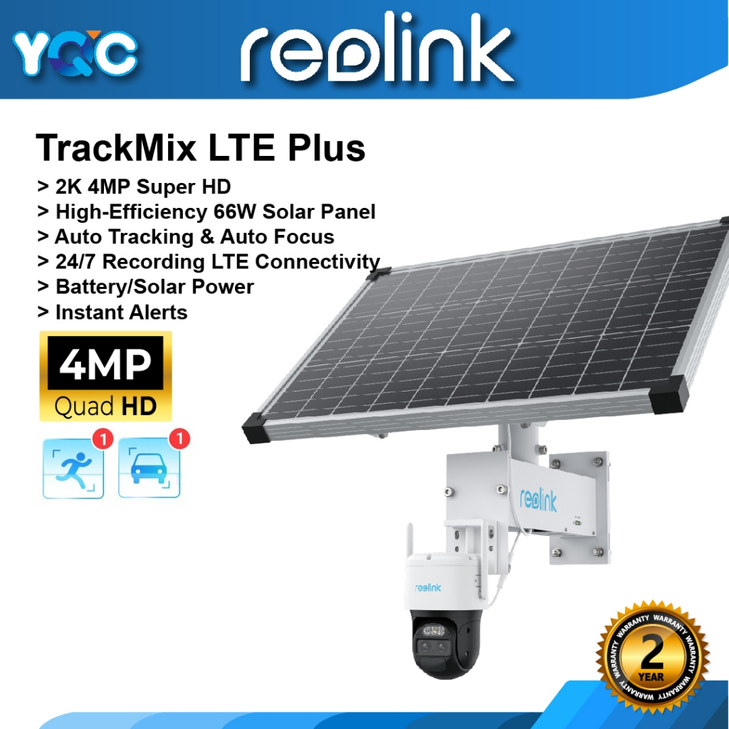 Reolink TrackMix LTE Plus 4G LTE Simcard Dual-Lens PTZ Battery Security Camera 24/7 Recording ...