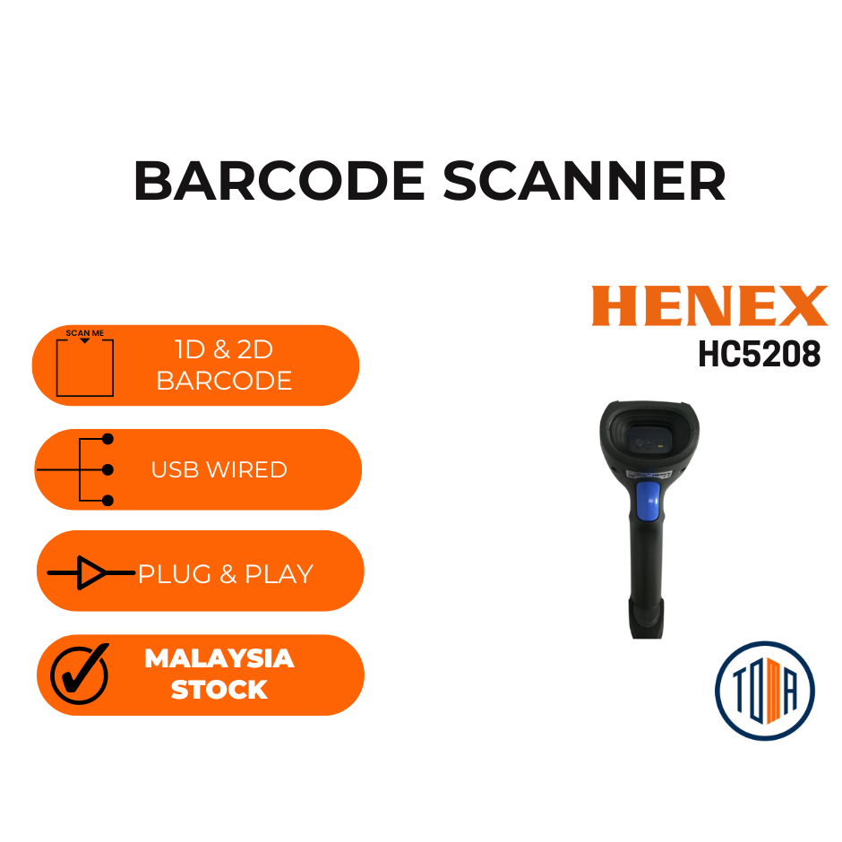 Henex HC5208 1D / 2D Barcode Scanner QR Scanner Handheld Scanner ...