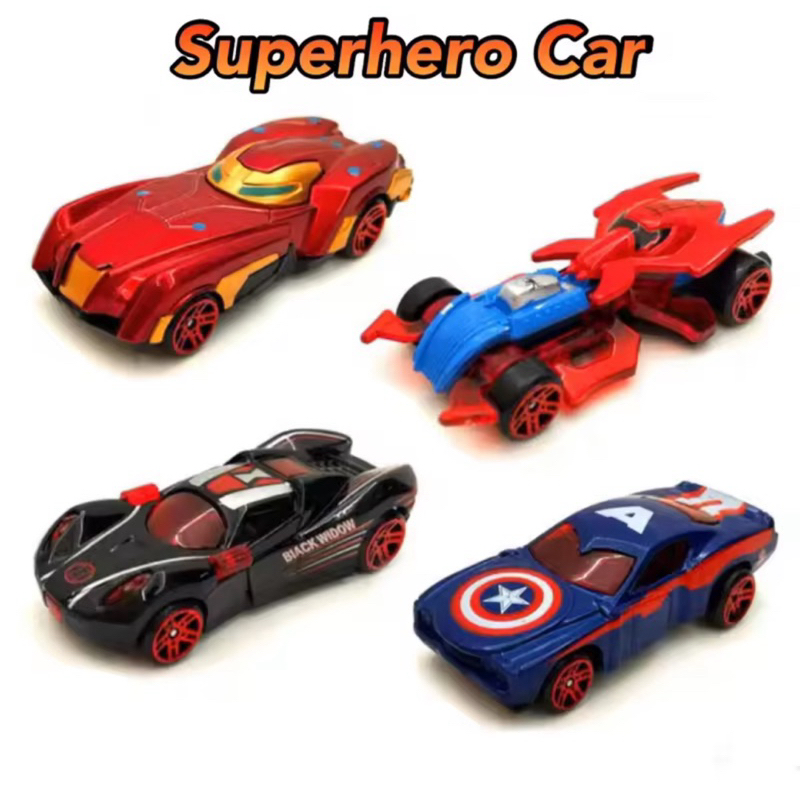 Superhero Diecast Car Set Toy - Spiderman Ironman Captain America Black ...