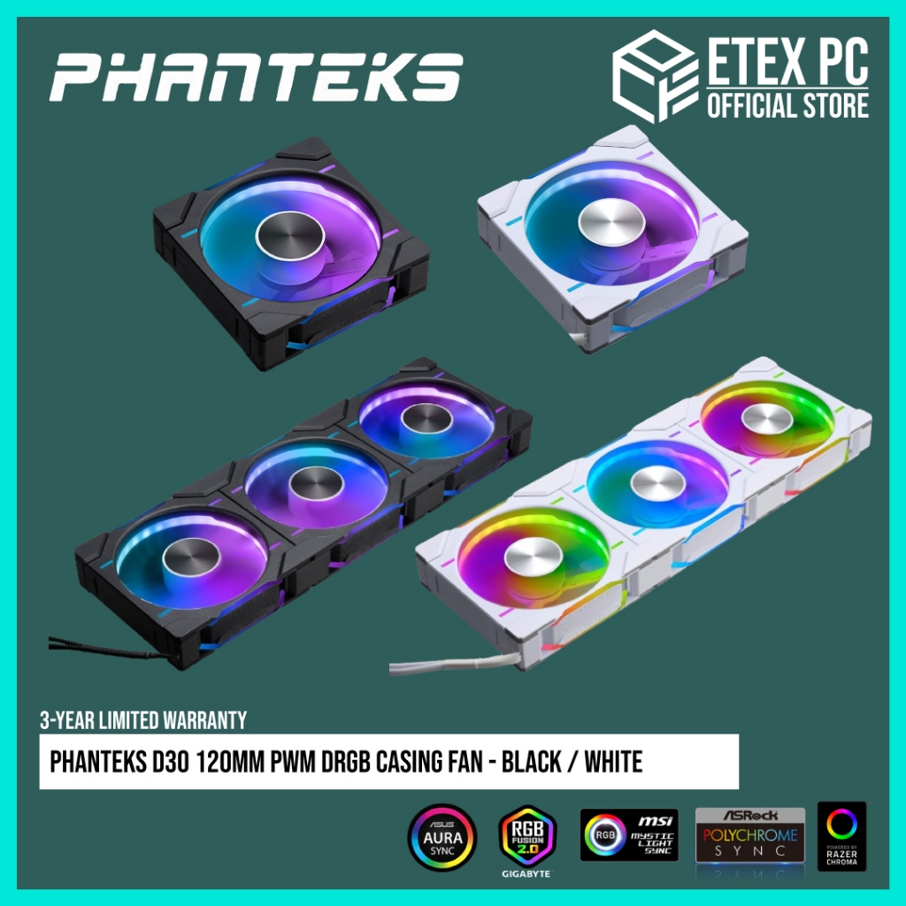 Phanteks D30 120mm PWM DRGB Casing Fan - Black / White ( Regular Blade ...