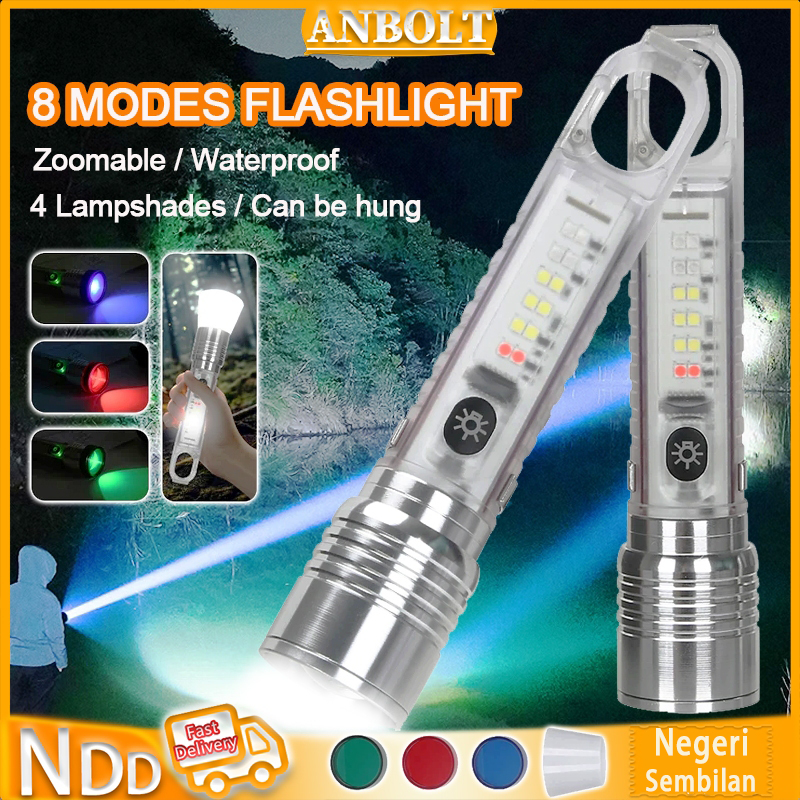 Zoom Lampu Suluh Flashlight Super Bright LED Flashlight 8 Modes Super ...