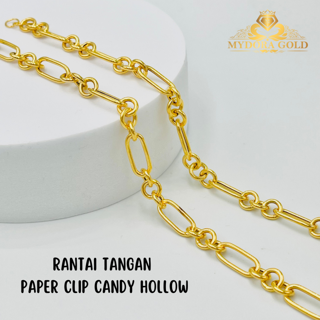 MYDORA Rantai Tangan Paper Clip Candy Hollow | EMAS 916/22k | Shopee ...