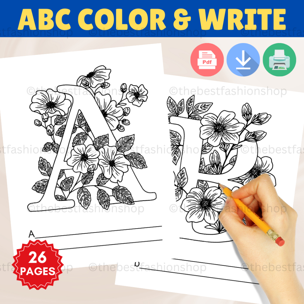A019 [PDF] ABC Flower Lettering Color and Write Worksheet Printable ...