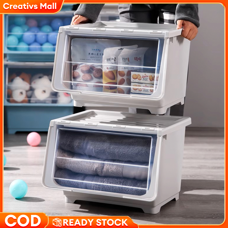 Flip Top Storage Box Stack Box storage With Roller Stackable Storage ...