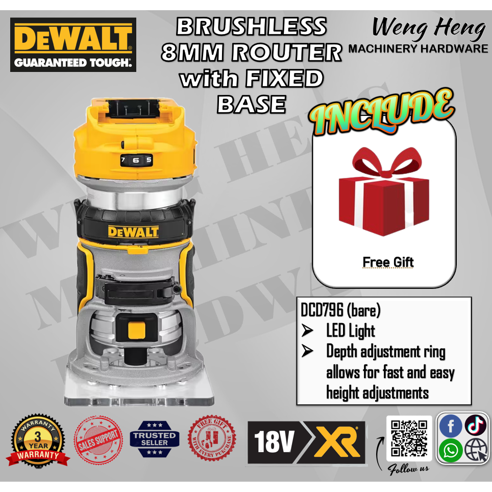 Dewalt DCW600N-KJ 1/4" & 8mm 18V Brushless Cordless Router ( Bare Unit ...