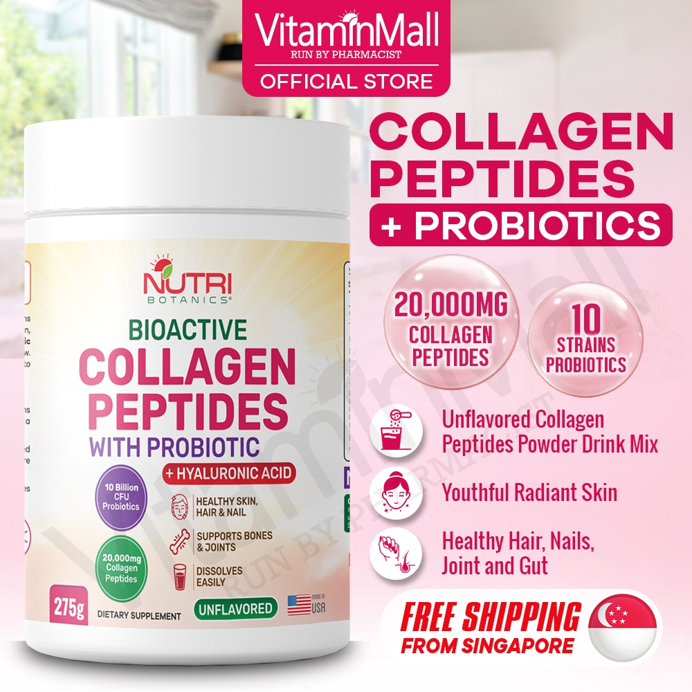 Nutri Botanics Collagen Peptides Powder 20 000mg + Probiotics - Hydrolyzed Collagen Supplement ...