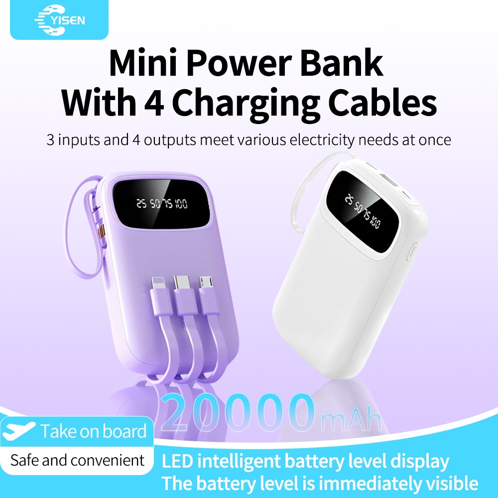 20000mAh Power Bank Built in 4Cable powerbank Portable Charger Digital ...