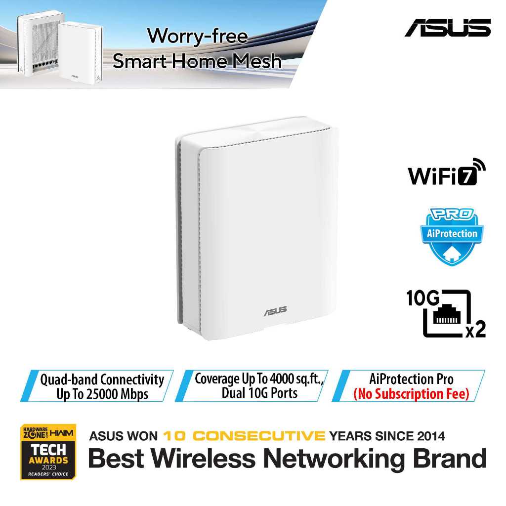 ASUS ZENWIFI BQ16 BE25000 QUAD BAND WIFI 7 HOME MESH ROUTER - 1PACK ...