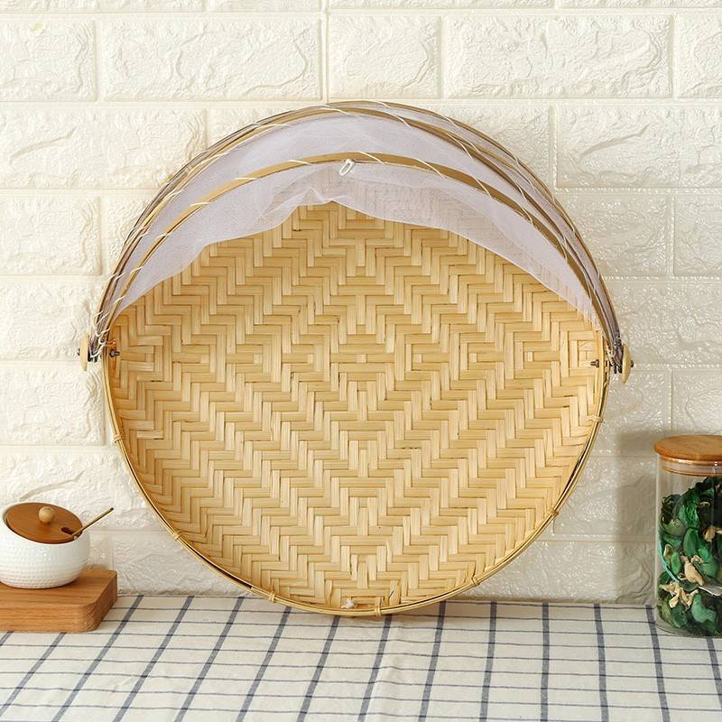 💥Bamboo Round Food Serving Hood Hand-Woven Basket Picnic Basket for ...