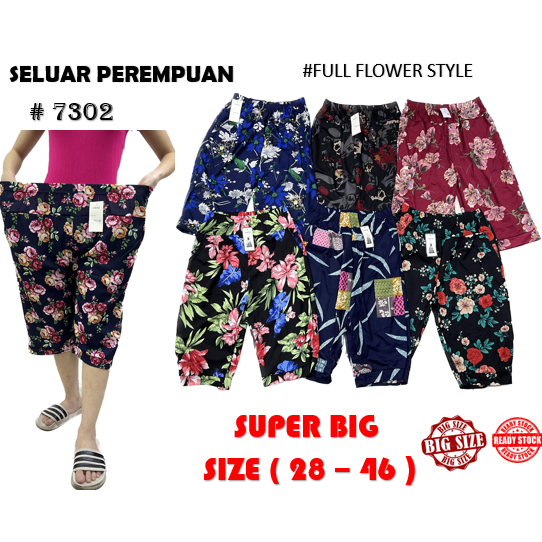 Seluar Tiga Suku/ Seluar Biasa Perempuan Corak Garis Jalur Saiz Besar ...