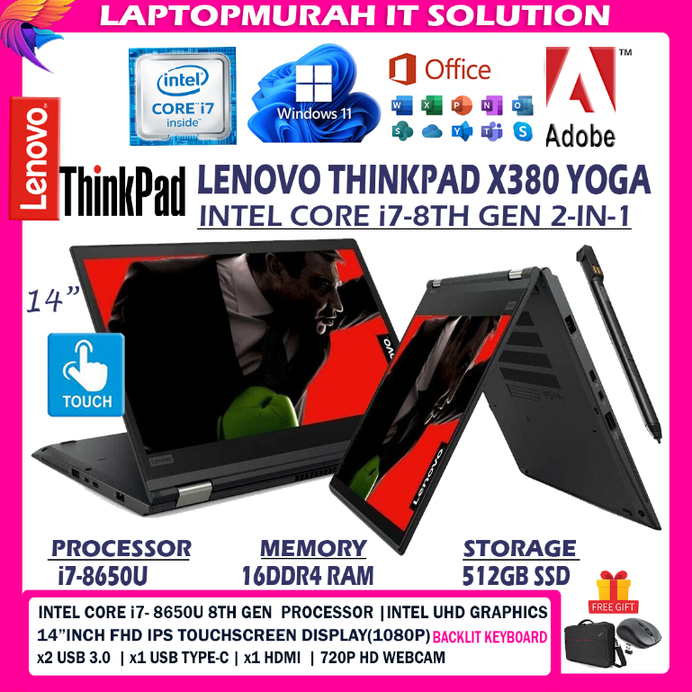 LENOVO THINKPAD YOGA X380 TURN FLIP 360° DEGREE ULTRABOOK SLIM LAPTOP ...