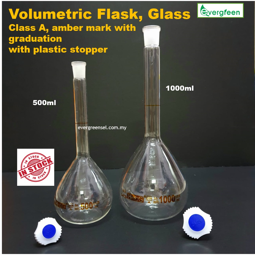 Volumetric Flask, Glass, Class A with PE Stopper, 500ml/1000ml/2000ml | Shopee Malaysia