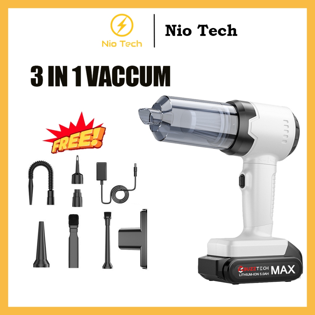 NioTech 3 in 1 Cordless Vacuum Cleaner Air Blower Air Pump Inflator ...