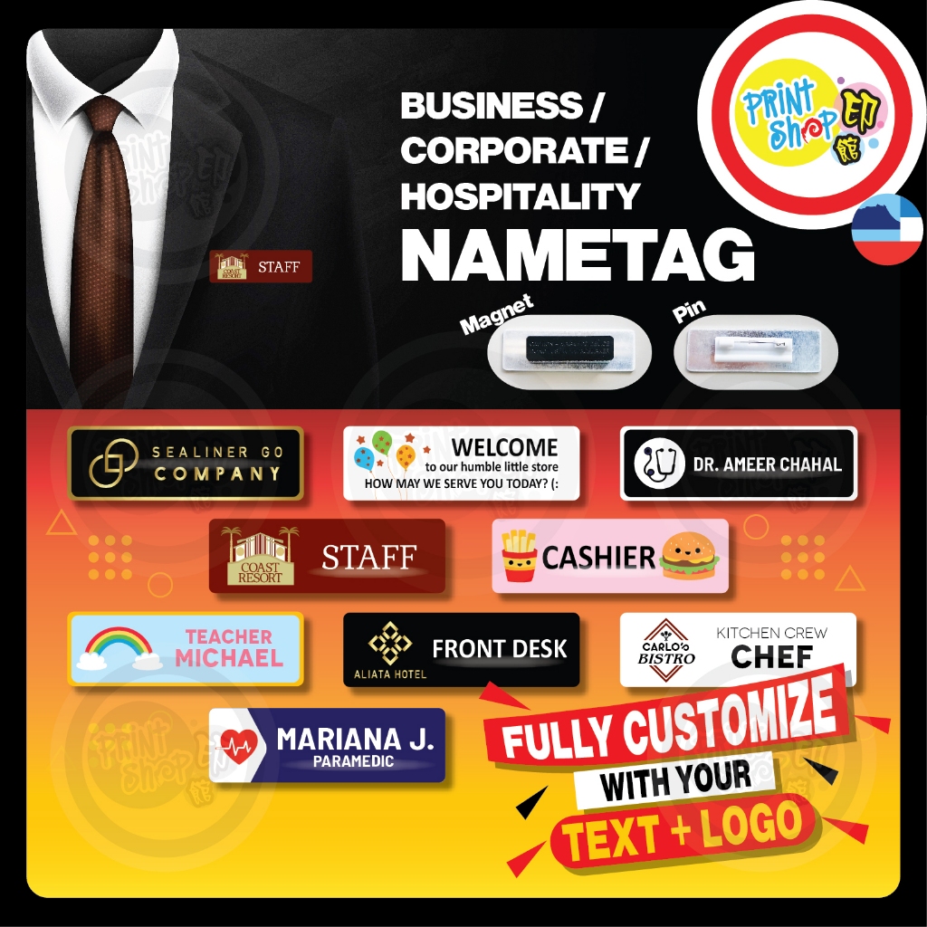 Name Tag Aluminium Badge Pin and Magnet [Own Logo/Design] Tag Corporate ...