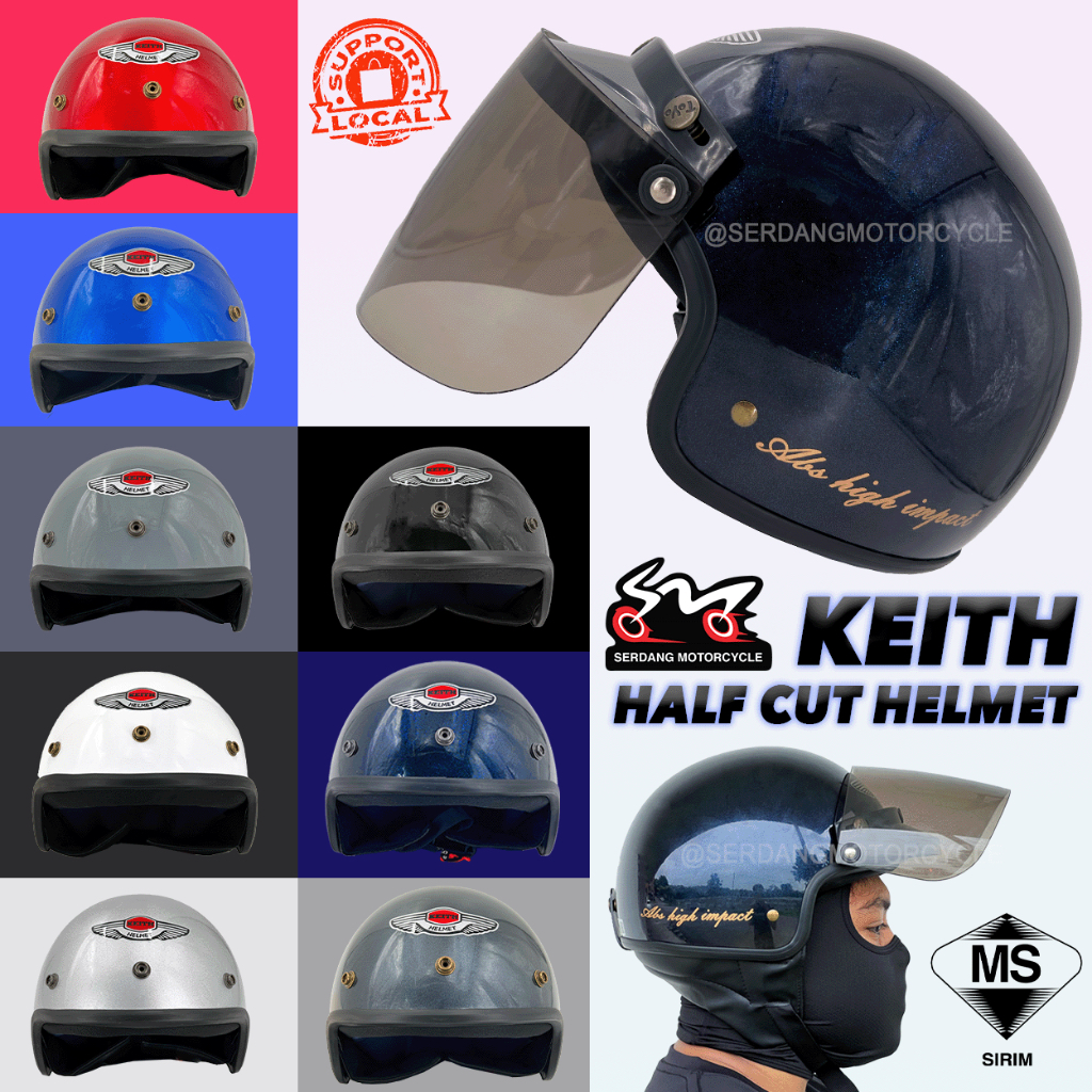KEITH Half Cut Helmet SIRIM Approved Steng Topi Keledar with Smoke ...
