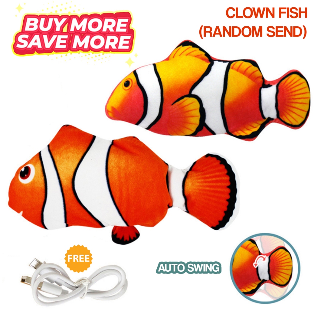 DOMI Electric Fish Plush Toys 3 Mode Touch Sensor Cat Kicker USB ...