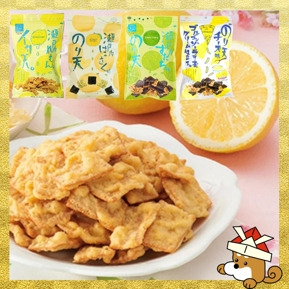 Ika-Ten (Squid Tempura) Setouchi Lemon Flavor 65g / Nori-Ten (Seaweed Tempura) Setouchi Hassaku ...