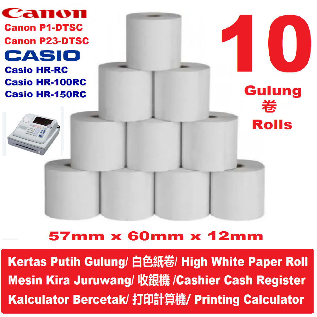 White Paper Roll Kertas Resit Putih 57mm 57x60x12 Cash Register ...