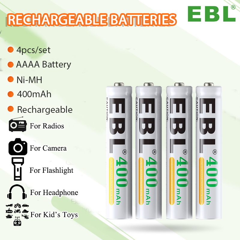 EBL 1.2V 400mAh 4pcs/set Ni-MH AAAA Rechargeable Battery Pro ...