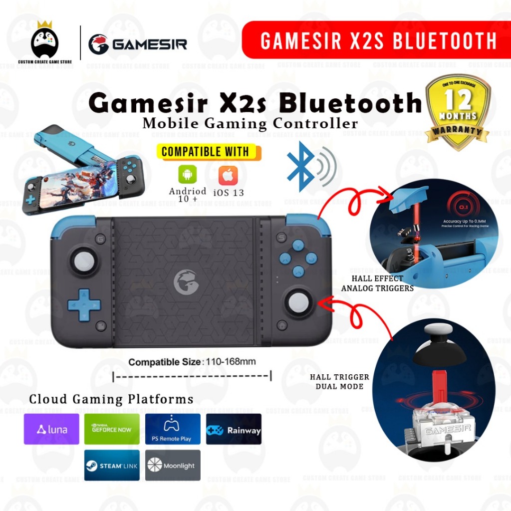 GameSir X2s Bluetooth Mobile Gaming Controller Android IOS Apple15 PUBG Genshin Impact ML Hall ...