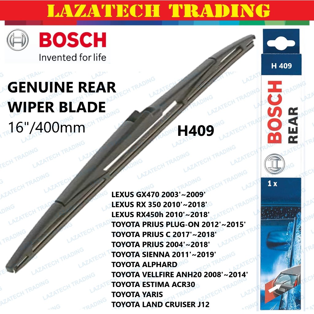 BOSCH H409 REAR WIPER (16") Lexus GX470,RX350,RX450h/Toyota Prius,Sienna,Alphard,VellFire,Estima ...