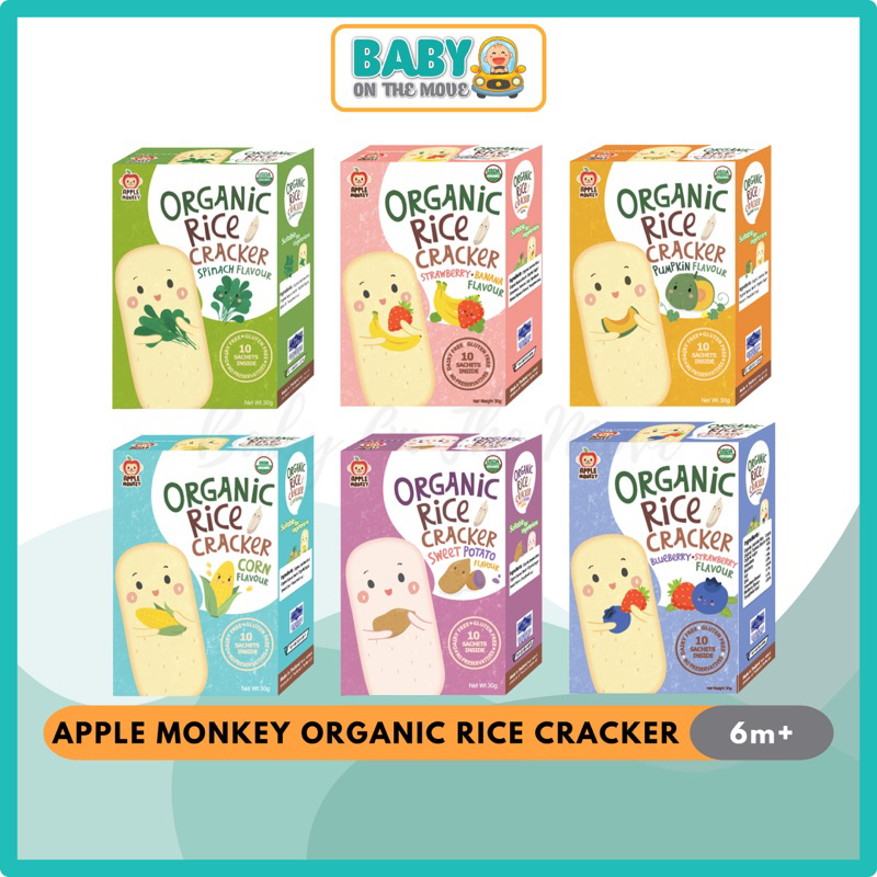 APPLE MONKEY Organic Rice Crackers Biskut Baby Snack Food 6month ...