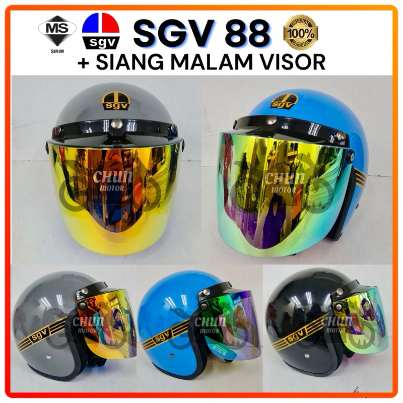 Original SGV88 Helmet Topi Motorsikal SGV 88 with Visor (Black / Modern ...