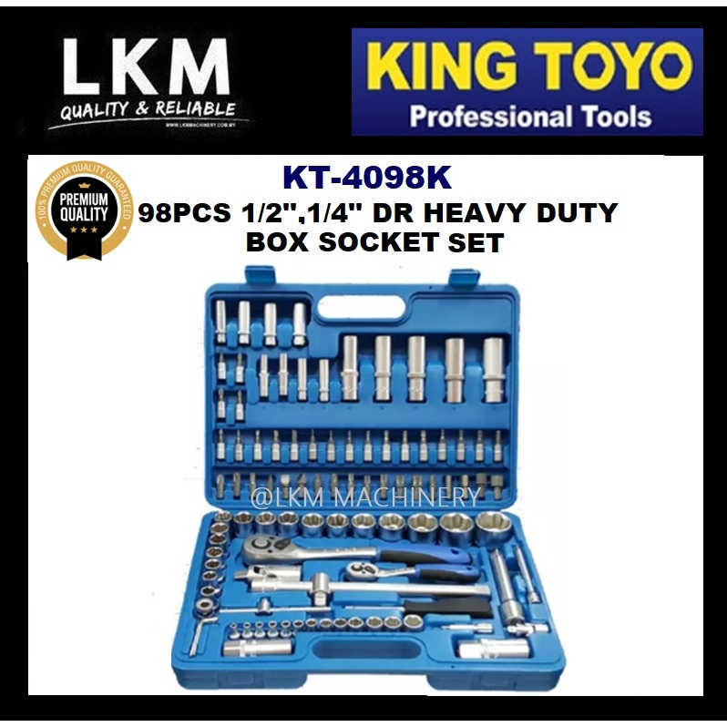KING TOYO 98PCS 1/4”& 1/2” HEAVY DUTY BOX SOCKET SET (KT-4098K ...