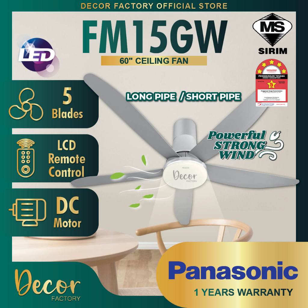 Panasonic Ceiling Fan FM15GW 60'' 5 Blades LCD Remote Control DC Motor ...