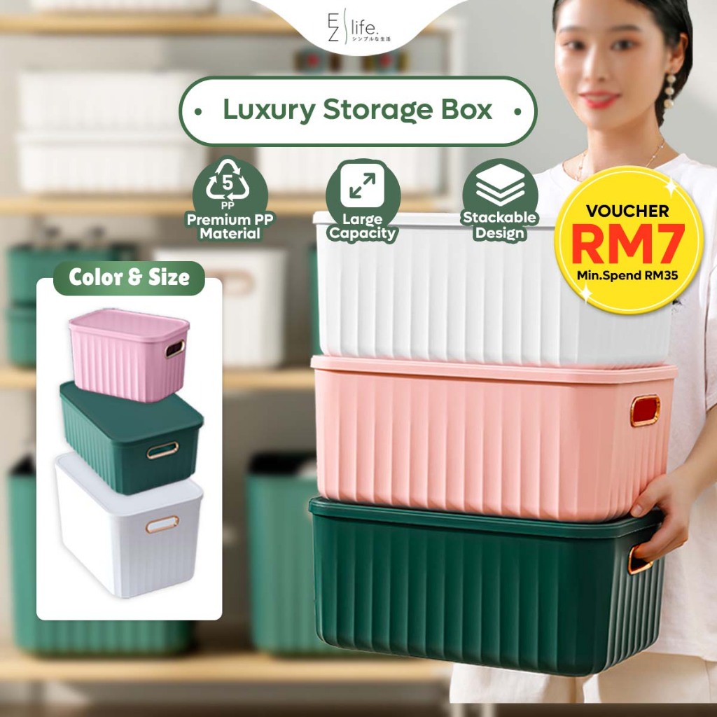 Kotak Penyimpanan EzLife Luxury Storage Box with Handle Lid Large ...