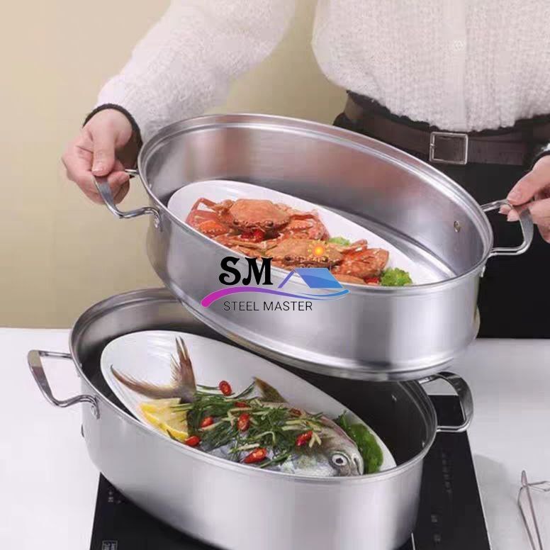 Multifunction Stainless Steel Steamed Fish Pot 2 Layer Oval Steamer ...